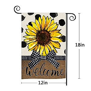 Glawry Spring Summer Sunflower Garden Flag Double Sided 12Wx18L Inch Black White Plaid Bowknot Black Dot Oil Painting Art Flower Small Vertical Yard Flag for Outdoor Decorations Outside Decor Banner