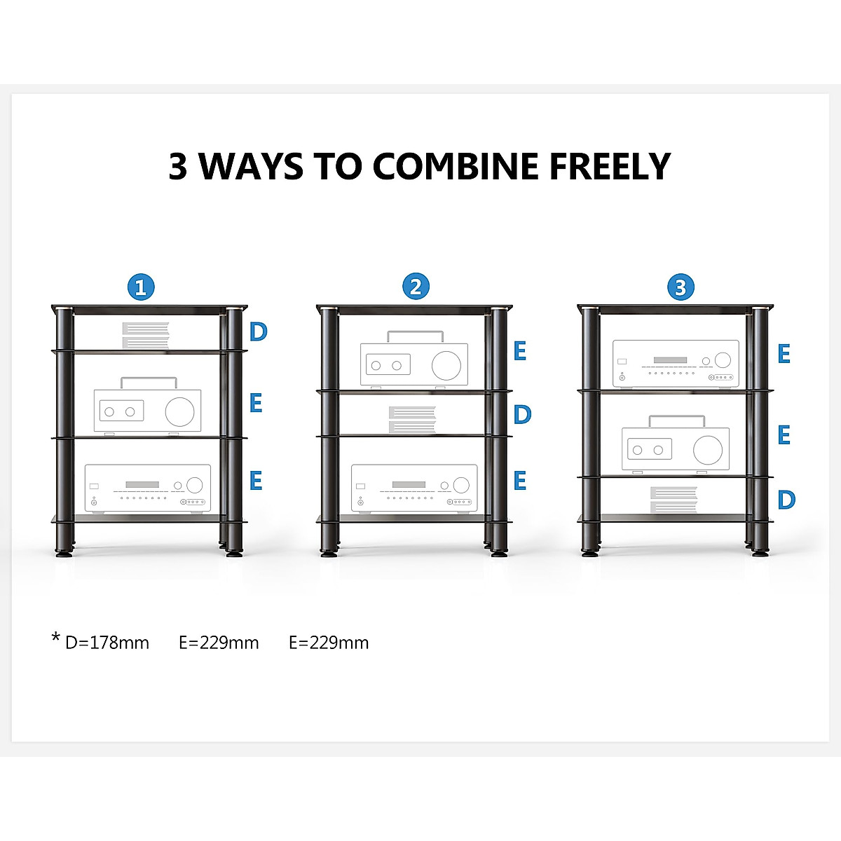 Fitueyes 4-Tier Media Stand Audio/Video Component Cabinet with Glass Shelf for/Apple Tv/Xbox One/ps4 AS406001GB