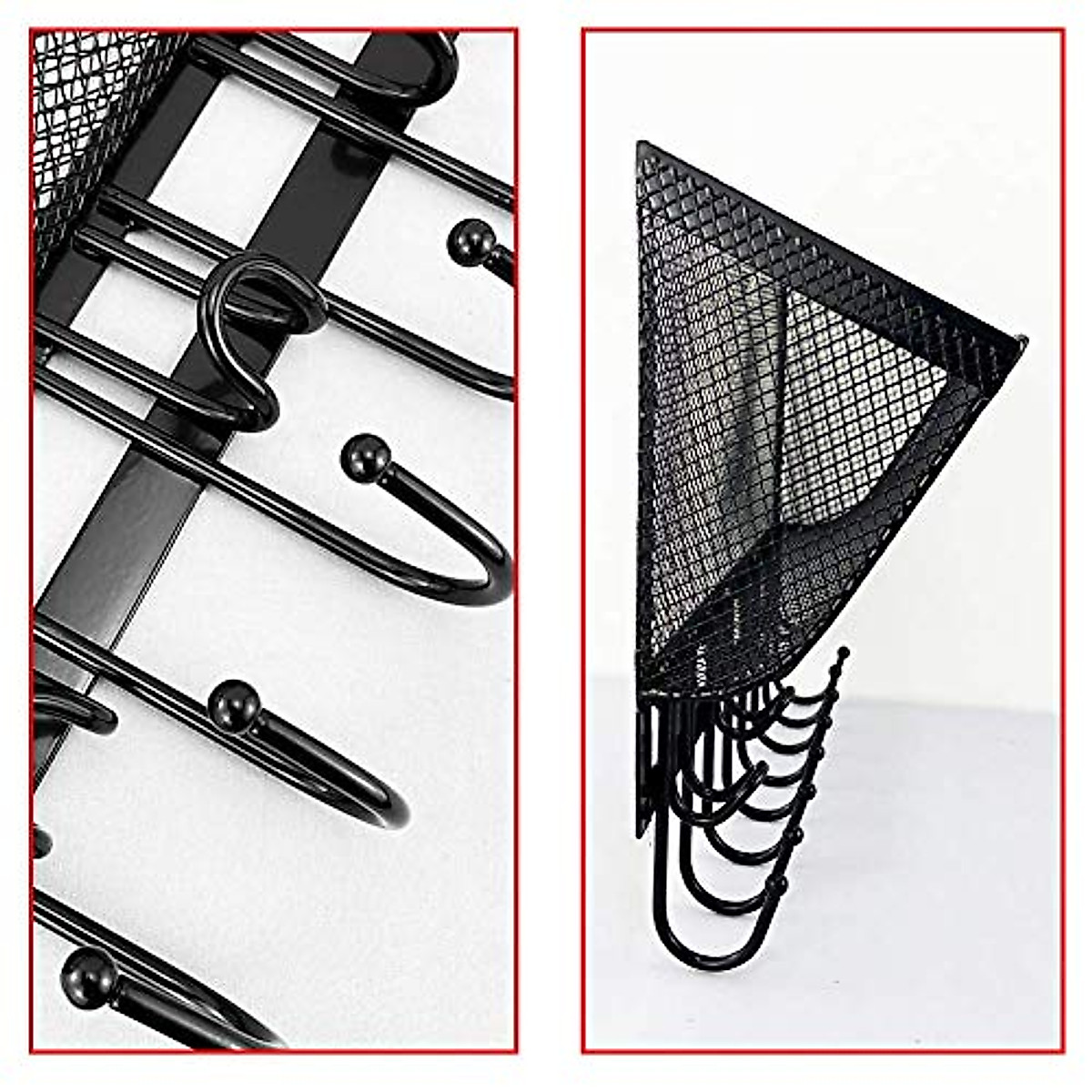 Giftgarden Over The Door Hooks Coat Rack with Wire Mesh Basket, 12 Hooks Door Hanger & Wall Mount Storage Organizer for Bathroom Bedroom Kitchen Cabinet Office Hanging, Black