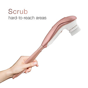 Fancii 7 in 1 Waterproof Electric Facial & Body Cleansing Brush Exfoliating Kit with Handle and 6 Brush Heads - Best Advanced Spin Brush Microdermabrasion Scrub System for Face (Blush)