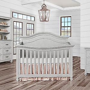 Evolur Madison 5-In-1 Curved Top Convertible Crib In Antique Grey Mist, Features 3 Mattress Height Settings, Wooden Nursery And Bedroom Furniture, Baby Crib