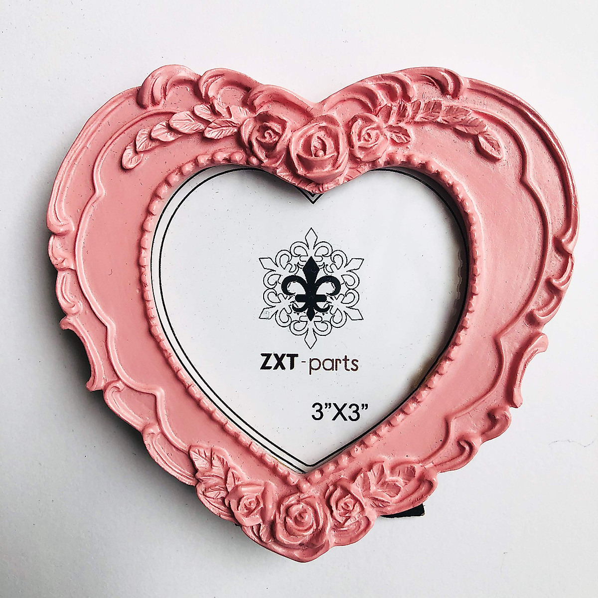 ZXT-parts 3x3 Picture Frame Heart Pink Red Frame. Resin Handmade Photo Frame. Glass Panel. Black Suede Cover.European Style Suitable for Wall or Desktop.