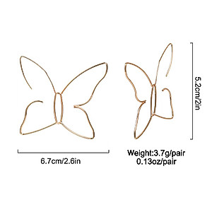 Large Boho Hollow Line Butterfly Earrings Gold Drop Dangle Beach Earrings Simple Stylish Dainty Pendant Silver Hoop Earrings for Women (Gold)