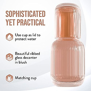 American Atelier Bedside Water Carafe with Tumbler | 28-Ounce Pitcher and Matching Drinking Glass | Use Cup as a Lid for Carafe | For Guest Room, Nightstand, Office, or Gift (Blush)