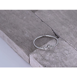 Blossom and Hue Sterling Silver Delicate Dainty Ring for Stacking Three-Stone Marquise Ring
