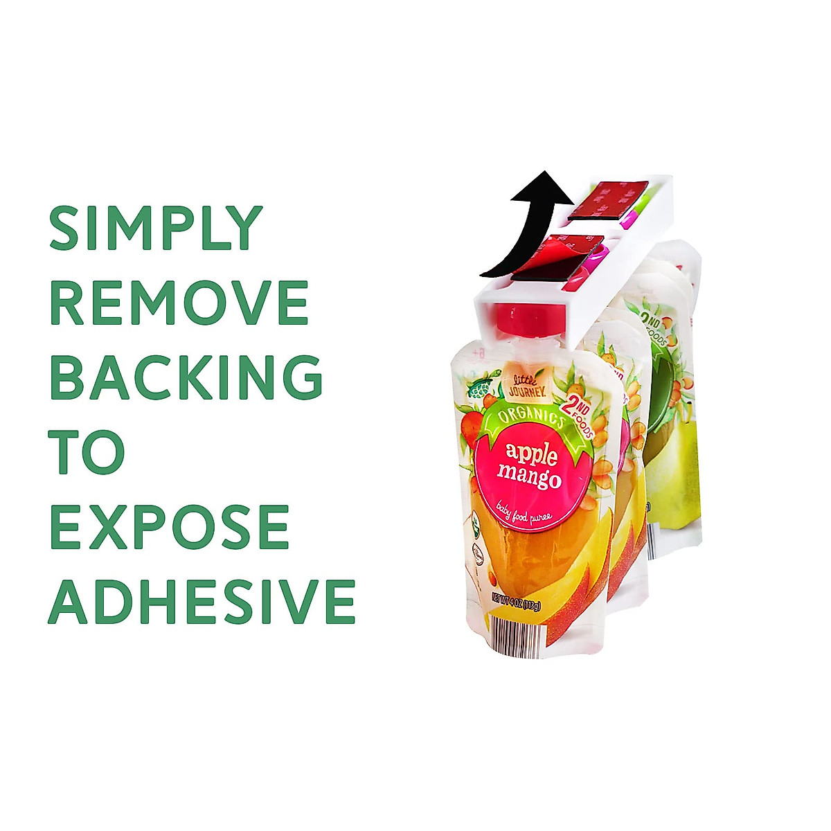 Storage Theory Food Pouch Slider Organizer for Kitchen Pantry, Cabinet and Refrigerator - Peel and Stick Storage for Applesauce, Yogurt, Baby Food Pouches - 6 pk