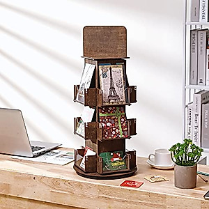 Rotating Display Stand 3 Tier Wood Rotating Rack 4 Sided Display Rack Counter Top Spinner Display Stand 360 Degree Rotating Tabletop Display Stand for Retail Trade Shows Craft Shows Showcase (Brown)