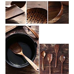 NAYAHOSE Wooden Spoons for Cooking, 4 Pcs Wooden Utensils for Cooking, Natural Teak Wood Spatulas Spoon for Cooking, Nonstick Kitchen Utensil Set