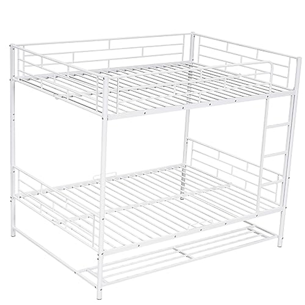 Merax Full Over Full Metal Bunk Bed Frame with Shelf and Guardrails for Bedroom for Boys Girls and Adult,White