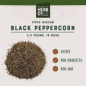 Monterey Bay Herb Co. Peppercorn Black | Perfect for Seasoning & Garnish for a Variety of Foods (1/4 Pound)