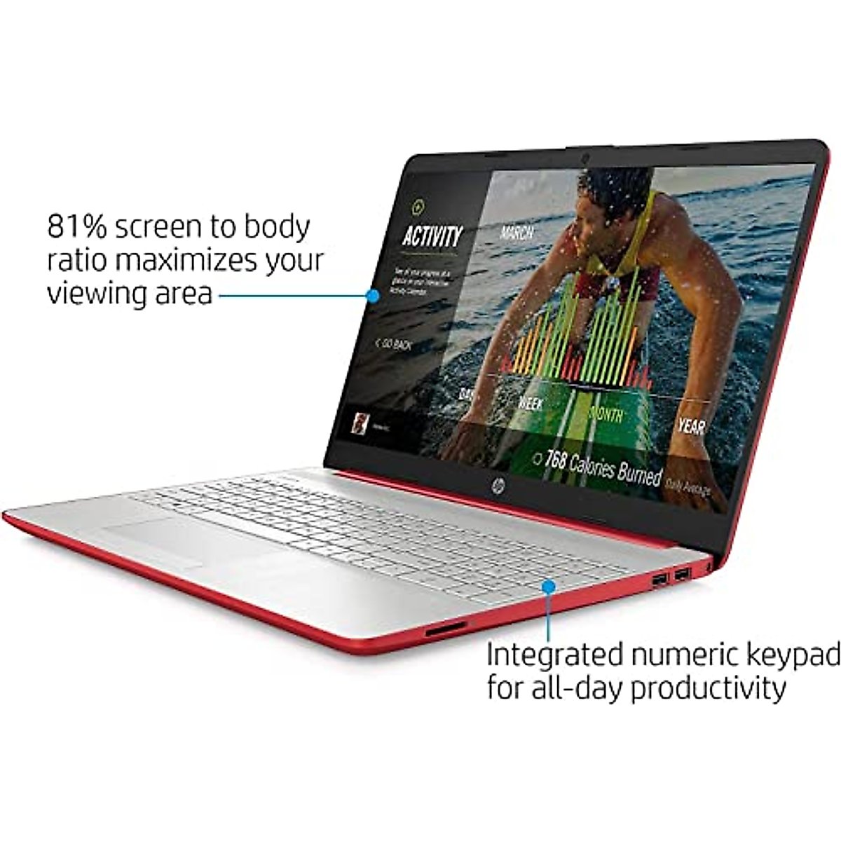 HP Laptop, 15.6" HD Display, Intel Pentium Silver N5030 4 Cores Processor, 16GB DDR4 RAM, 1TB SSD, SD Card Reader, 1-Year Office365 Subscription, HDMI, Wi-Fi, RJ-45, USB-C, Windows OS, Red, JVQ MP