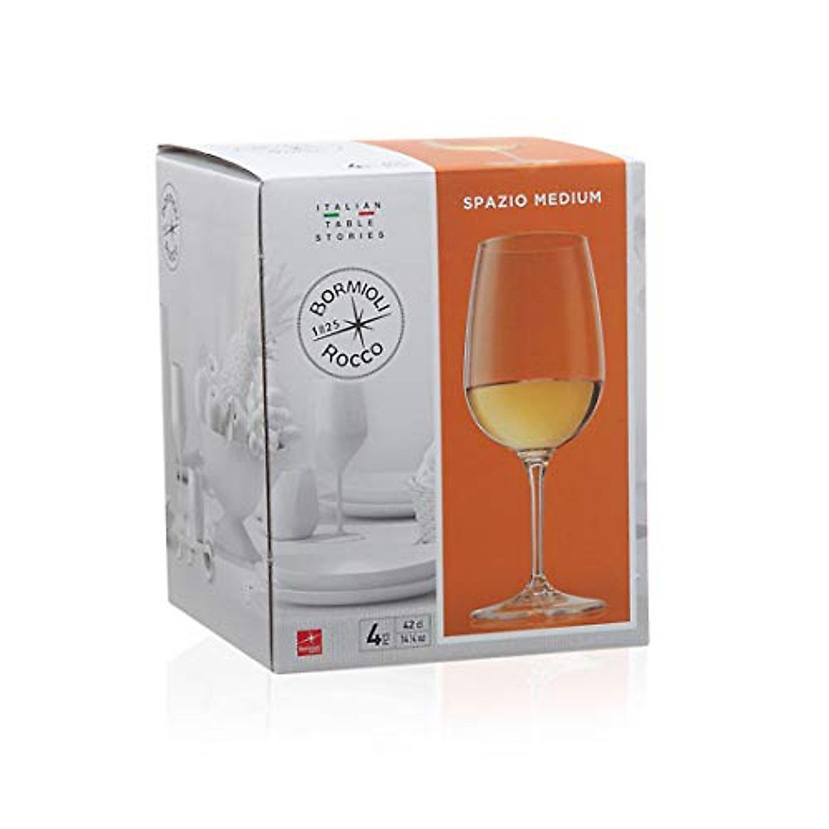 Bormioli Rocco Spazio Medium Wine Glass, 14 1/4 Ounce, Set of 4 Glassware Set, Clear