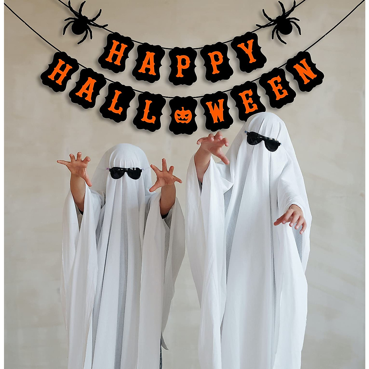 JOZON Happy Halloween Banner Halloween Bunting Banner Garland with Spider Pumpkin Sign for Halloween Party Decorations Halloween Decor for Mantle Fireplace Wall Party Supplies