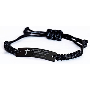 Confirmation Gifts for Teenage Boys, I Can Do All Things Through Christ, Baptism, First Holy Communion Gifts, Religious Bible Verse Catholic Bracelets for Son, Grandson, Dad, Godfather