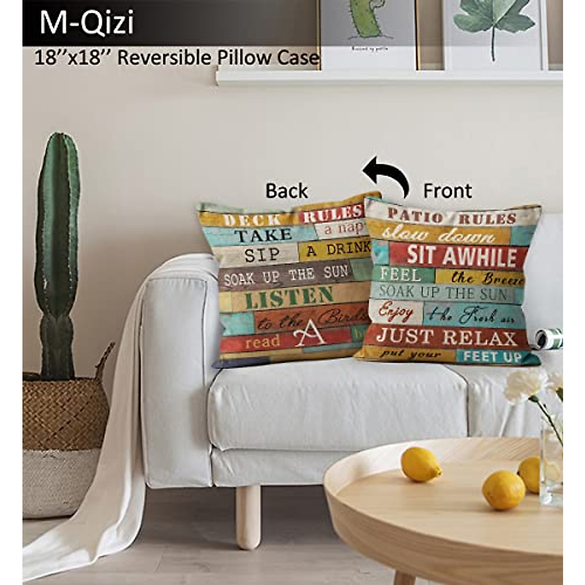 Patio Rules Decorative Doormat 17”X30”,Patio Rules Deck Rules Reversible Throw Pillowcase 18”X18”,Set of 1 Pillow Cover 1 Doormat,Farmhouse Home Porch Patio Garden Door Decor,Housewarming Gifts