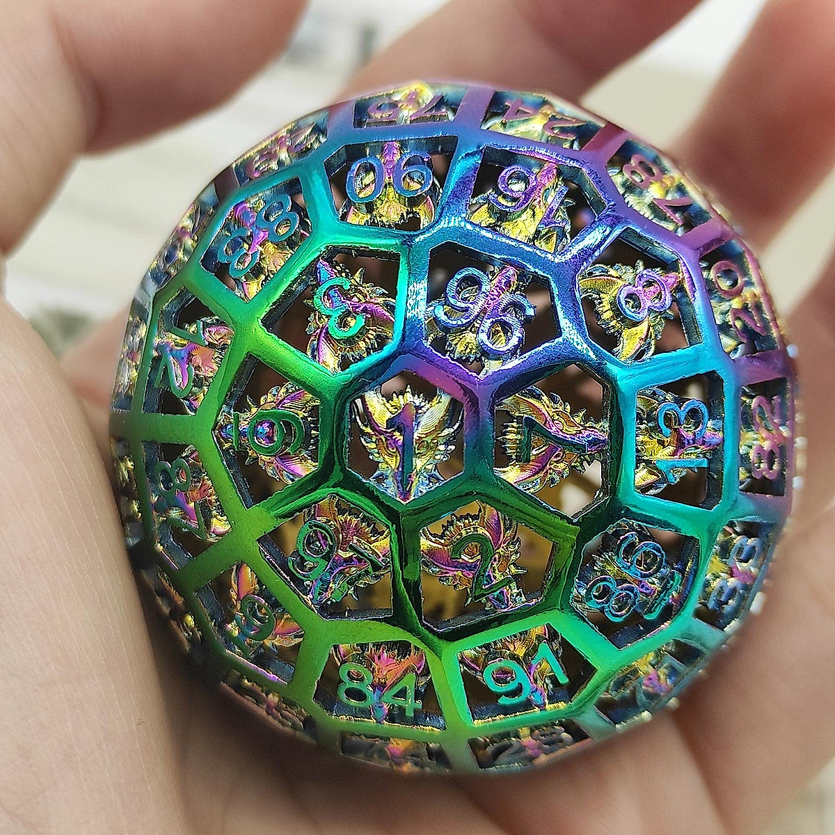 DND Dice Set D100 Polyhedral Metal Hollow RPG Dungeons and Dragons Pathfinder MTG D&D Board Game Dice Accessories and Digital Teaching with Black Leather Bag-Colorful