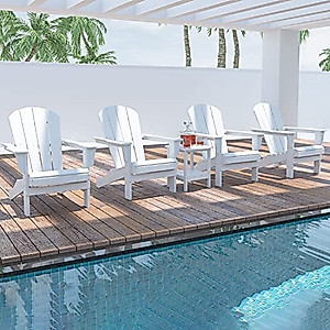 kevinplus Adirondack Chair Set of 2 & Side Table, Modern HDPE Resin Composite Adirondack Chairs for Adult, Weather Resistant for Outdoor Fire Pit Patio Garden Campfire Backyard Beach Pool, White