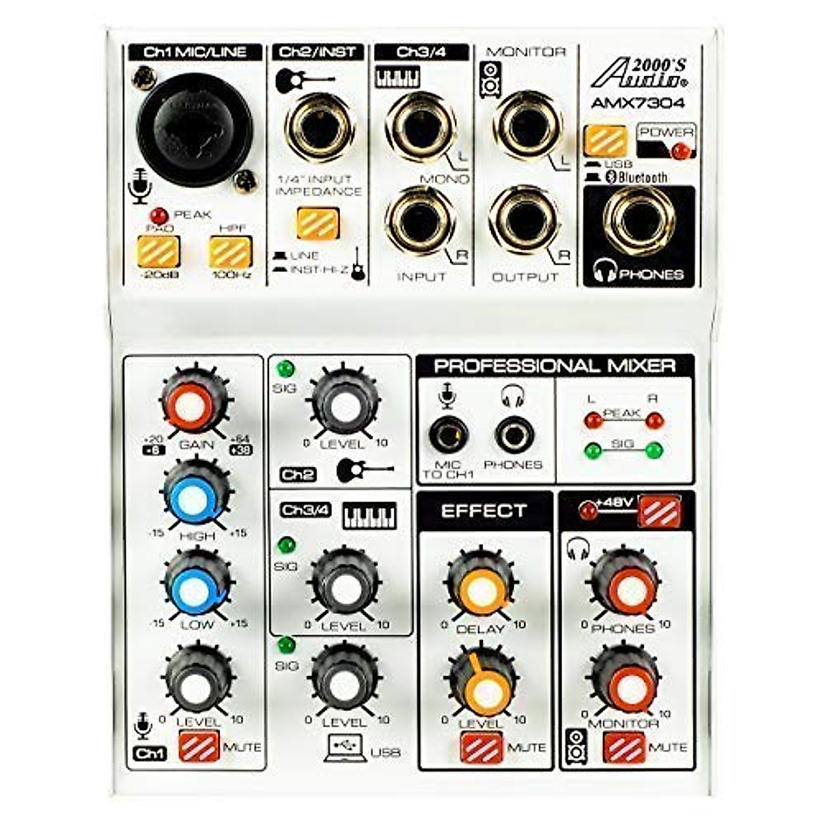 Audio2000'S AMX7304 USB-Powered Four-Channel Audio Mixer with USB Interface and Sound Effect