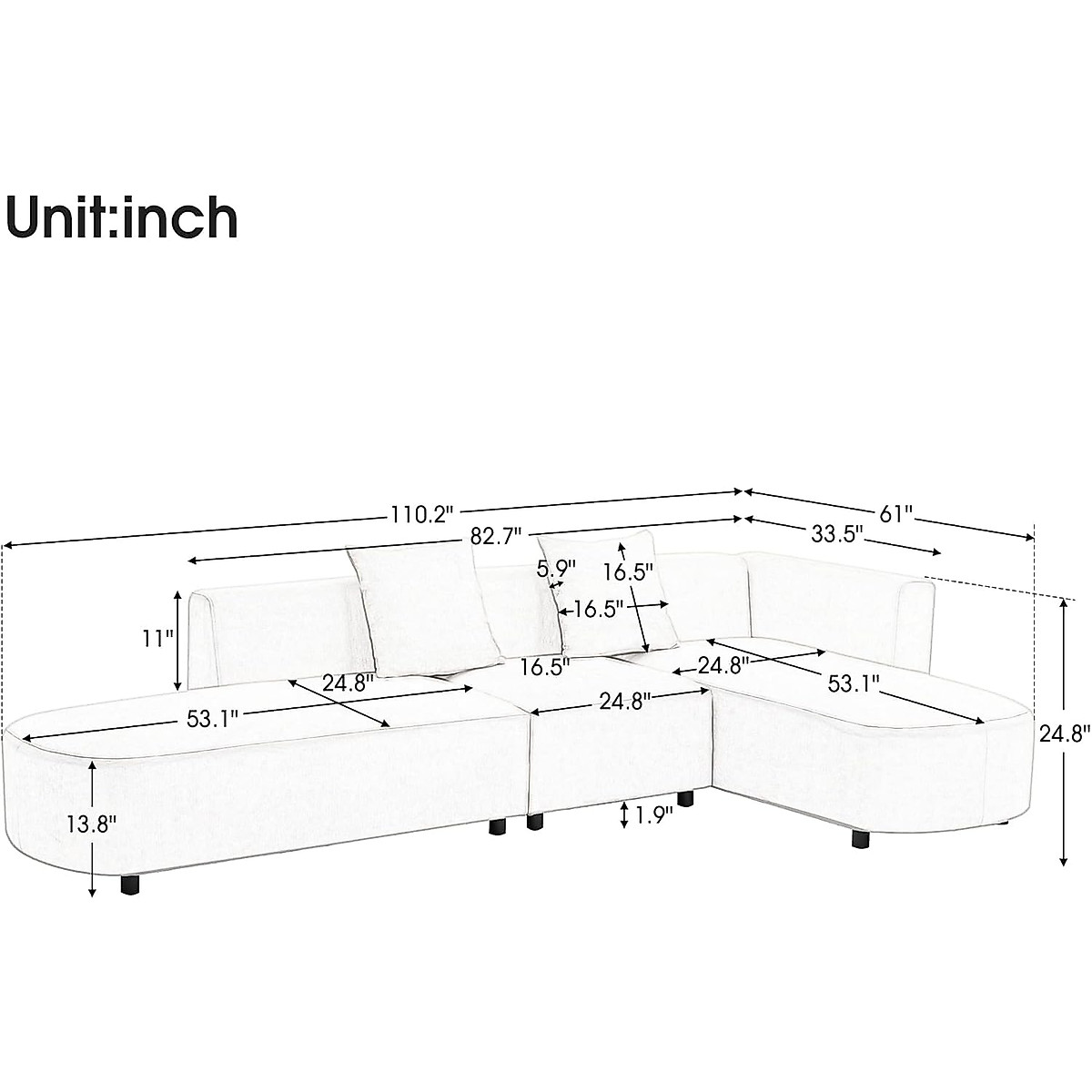 Minimalism Industrial Style Modular Sectional Sofa 4-5 Seaters Convertible L-Shaped Sofa Couch,Modern Couch Sofa for Living Room Office (Beige)
