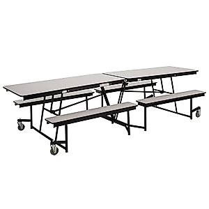 Learniture Mobile Bench Cafeteria Table for Schools and Lunch Rooms, Heavy-Duty Rolling Cafeteria Table with Benches and Casters, Gray/Black