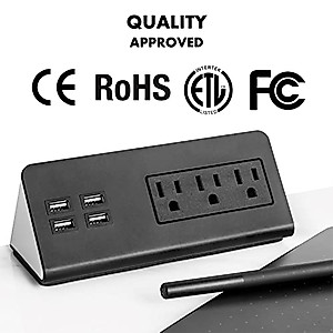 Kable Kontrol Desk Clamp Power Strip with 4 USB Ports, Desk Edge Power Charging Station, 3 Power Outlets, Fast Charger, Easy Installation for Home, Offices, Hotels – 4.9 Ft, Black