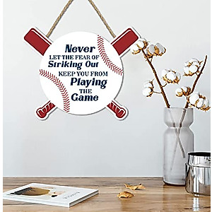 IARTTOP Inspirational Quotes Wood Signs Never Let The Fear of Striking Out Keep You from Playing The Game Wood Sign-36x28.5cm,Retro Baseball Signs Wooden Plaque Hanging Wall Art for Classroom Decor