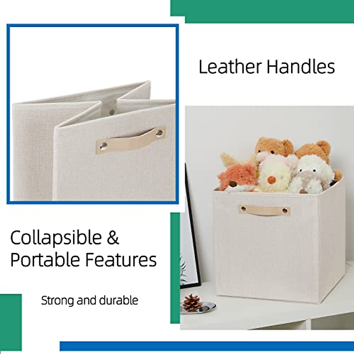 Bidtakay Large Bins Square Fabric Storage Bins 13 inch Storage Cubes Shelf Baskets Collapsible Toy Storage Box Clothes Cubby Storage Bins for Closet Organizer Office Storage Home Organization (Beige)