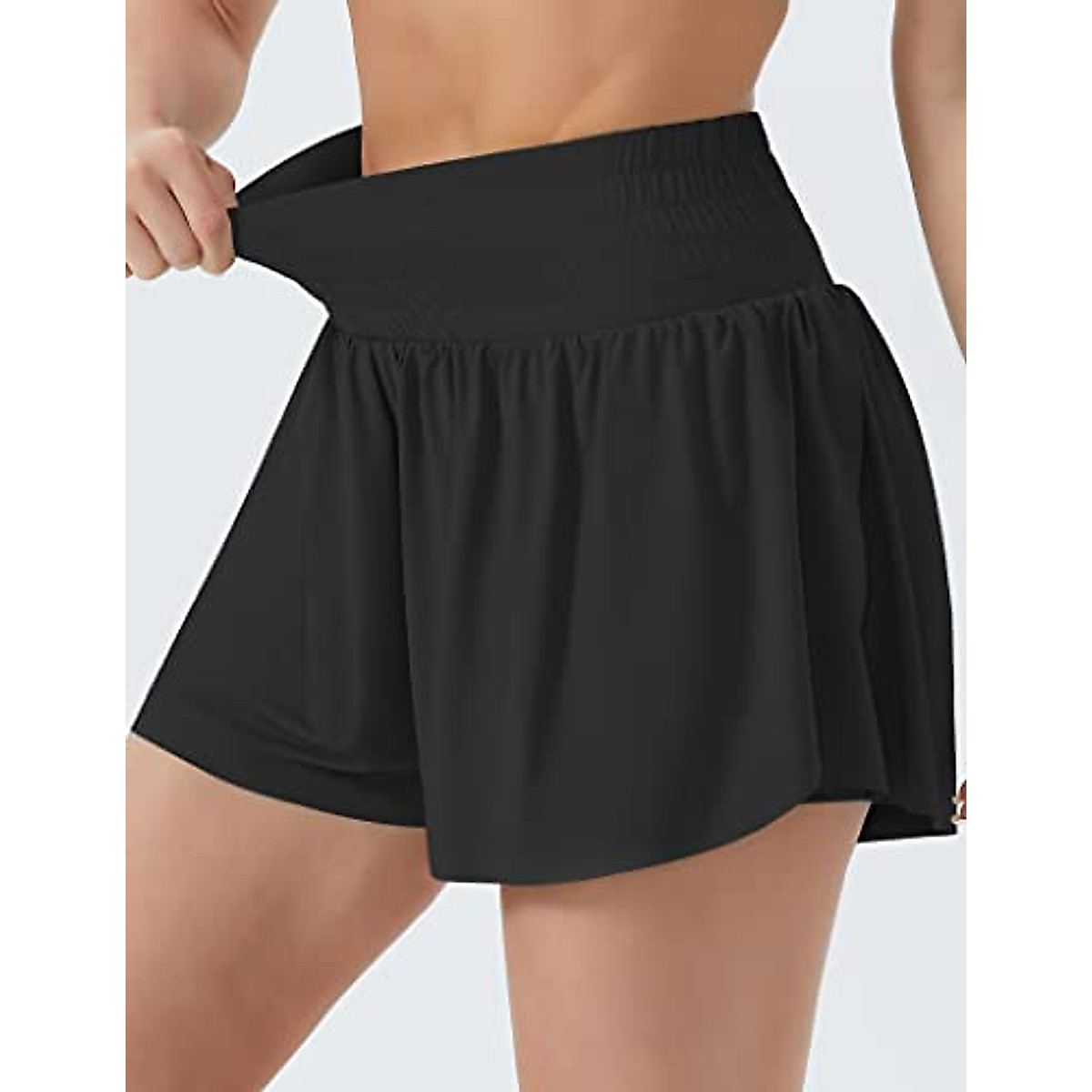 THE GYM PEOPLE Women's High Waisted Flowy Running Shorts Butterfly 2 in 1 Athletic Workout Skirt Shorts Black