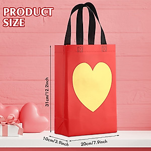 48 Pcs Red Gift Bag with Shiny Gold Heart Print Reusable Gift Bags with Handles Non Woven Red Tote Bag for Wedding Birthday Bridal Shower Engagements Party Anniversaries, 8 x 12 x 4 Inch(null)