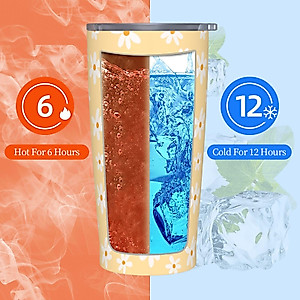 CHASOEA Daisy Tumbler 20oz Floral Stainless Steel Insulated Tumblers with Lid and Straw Yellow Travel Coffee Mug Tea Wine Cups Water Bottle Daisy Gifts for Women