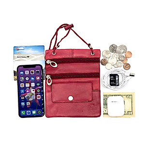 Goson Leather Purse Organizer Shoulder Bag 4 Pocket Micro Handbag Travel Wallet - 2 Pack (Black & Red)