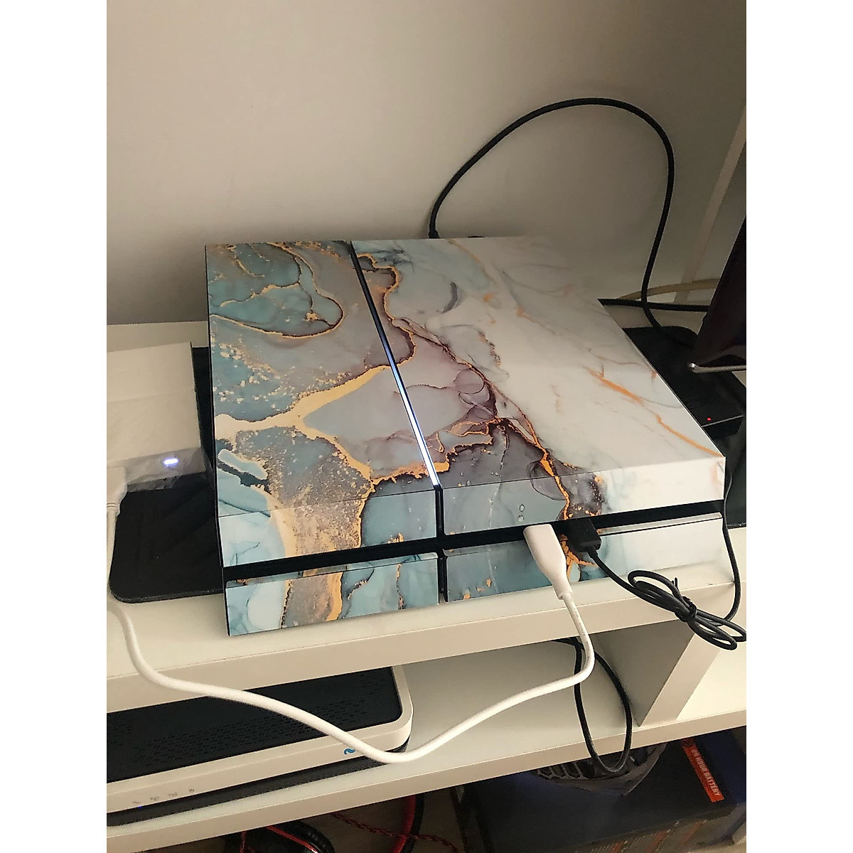 Decal Skin for Ps4, Whole Body Vinyl Sticker Cover for Playstation 4 Console and Controller (Include 4pcs Light Bar Stickers) (PS4, Marble Gold)