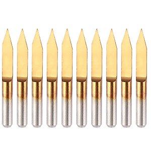 HQMaster CNC Engraving Bits, V Bit Cutter 10 Pack 0.1mm Tip Tungsten Steel Titanium Coated Flat Bottom Sharp Cutting Router Rotary Tool Set for PCB PVC Wood Acrylic Metal Aluminum