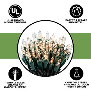 612 Vermont 100 Clear Christmas Lights, 12 Lights Twinkle, Indoor and Outdoor Use, Connect up to 4 Sets, Lighted Length 20.6', Total Length 21.8'