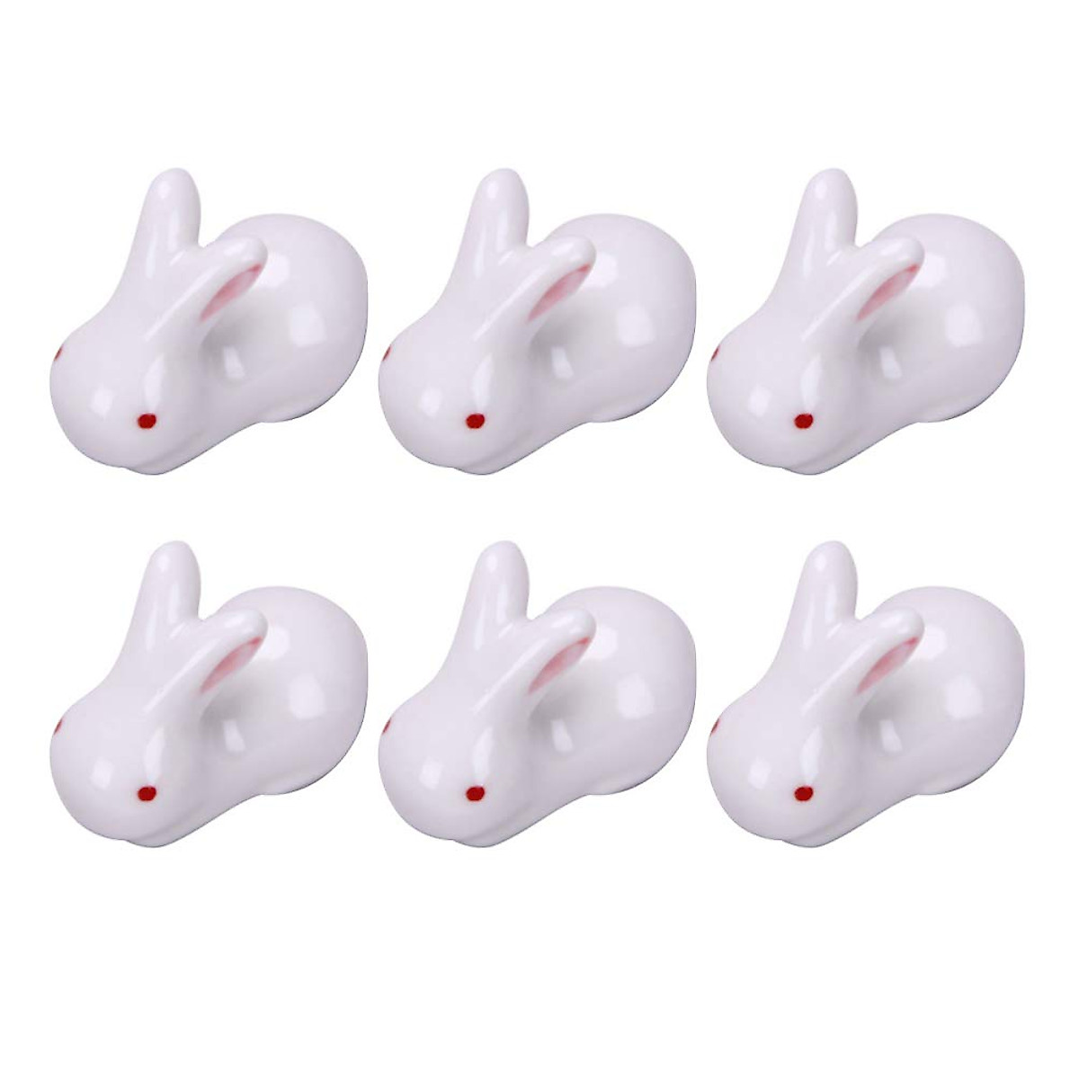 BESTOYARD 6 Pcs Mini Cute Rabbit 2 Inch Ceramic Chopsticks Stand Rest Bunny Shape Chopsticks Rack Stand Spoon Fork Holder Easter Party Dinning Table Decoration