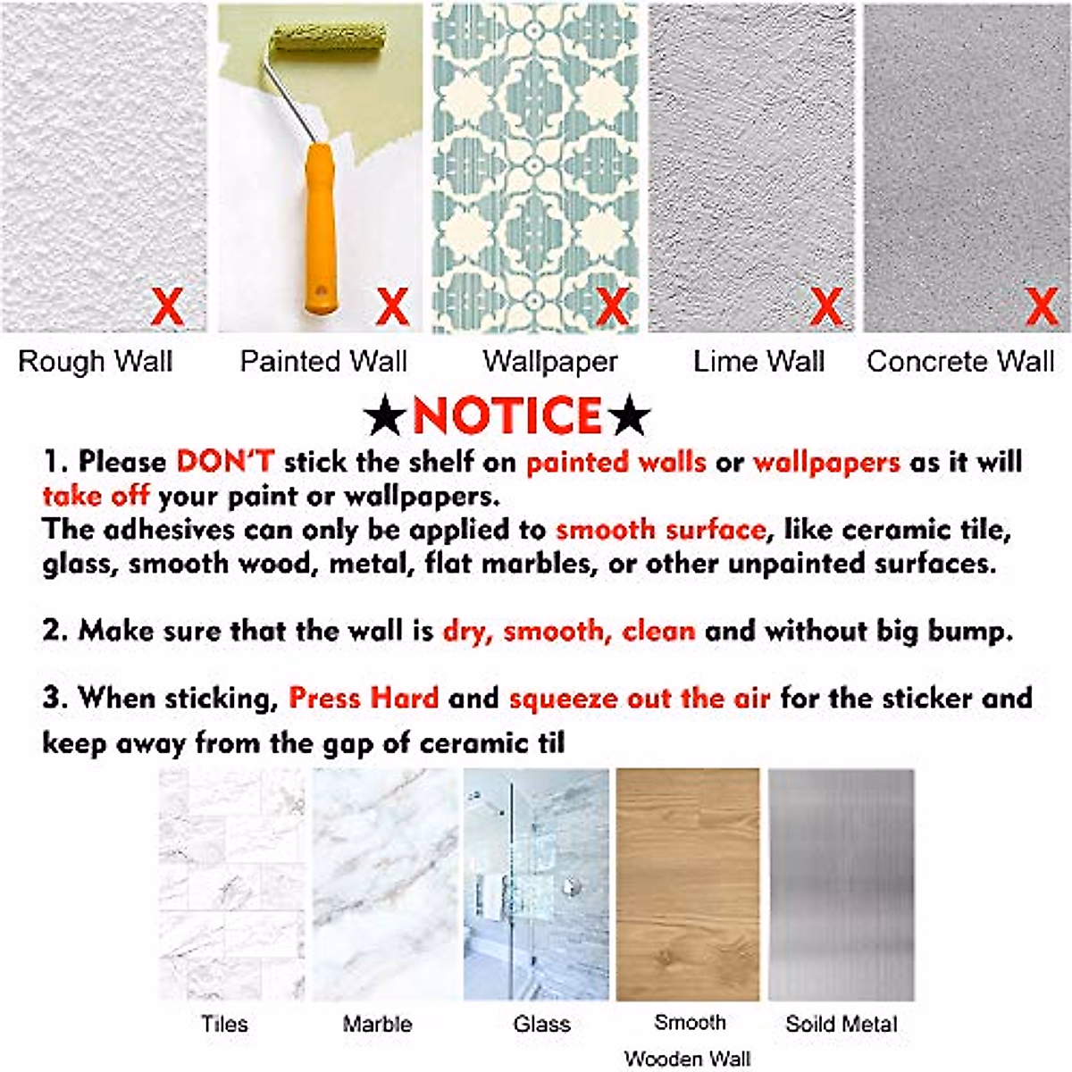 LAIGOO Floating Shelf Adhesive Wall Mounted Non-Drilling, U Bathroom Organizer Display Picture Ledge Shelf for Home Decor/Kitchen/Bathroom Storage-LPL03(L)