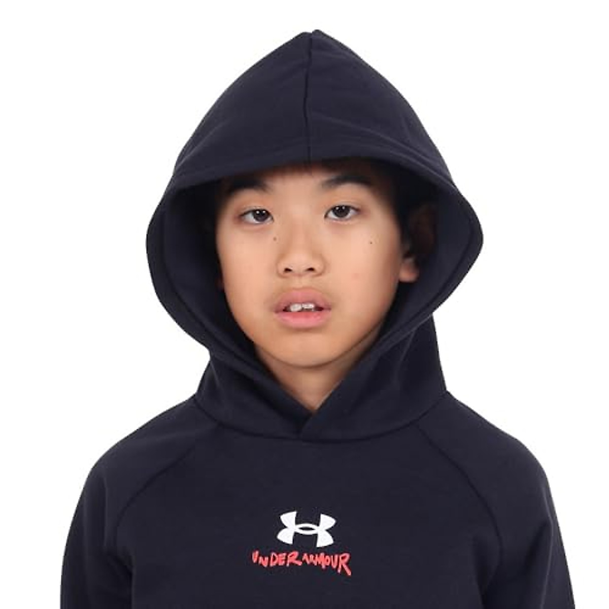 Under Armour boys Rival Fleece Graphic Hoodie, (001) Black/Beta/White, Large