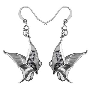 Enamel Alloy Rhinestone Butterfly Earrings Dangle Fashion Insect Summer Jewelry Butterfly Gfits for Women (Green)