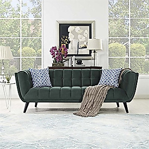 Modway Bestow Mid-Century Performance Velvet Upholstered Tufted Sofa In Green