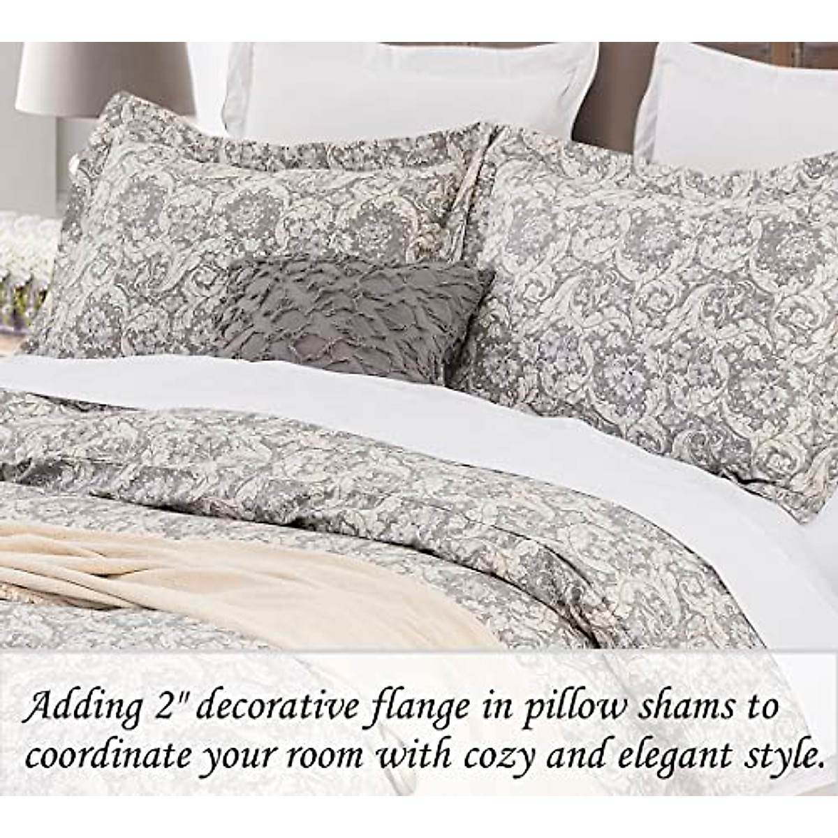 DAUAOTO Twin XL 68"X92" Duvet Cover Set, Cotton Farmhouse Print Bedding for Twin Extra Long Bed, Gray Paisley Pattern