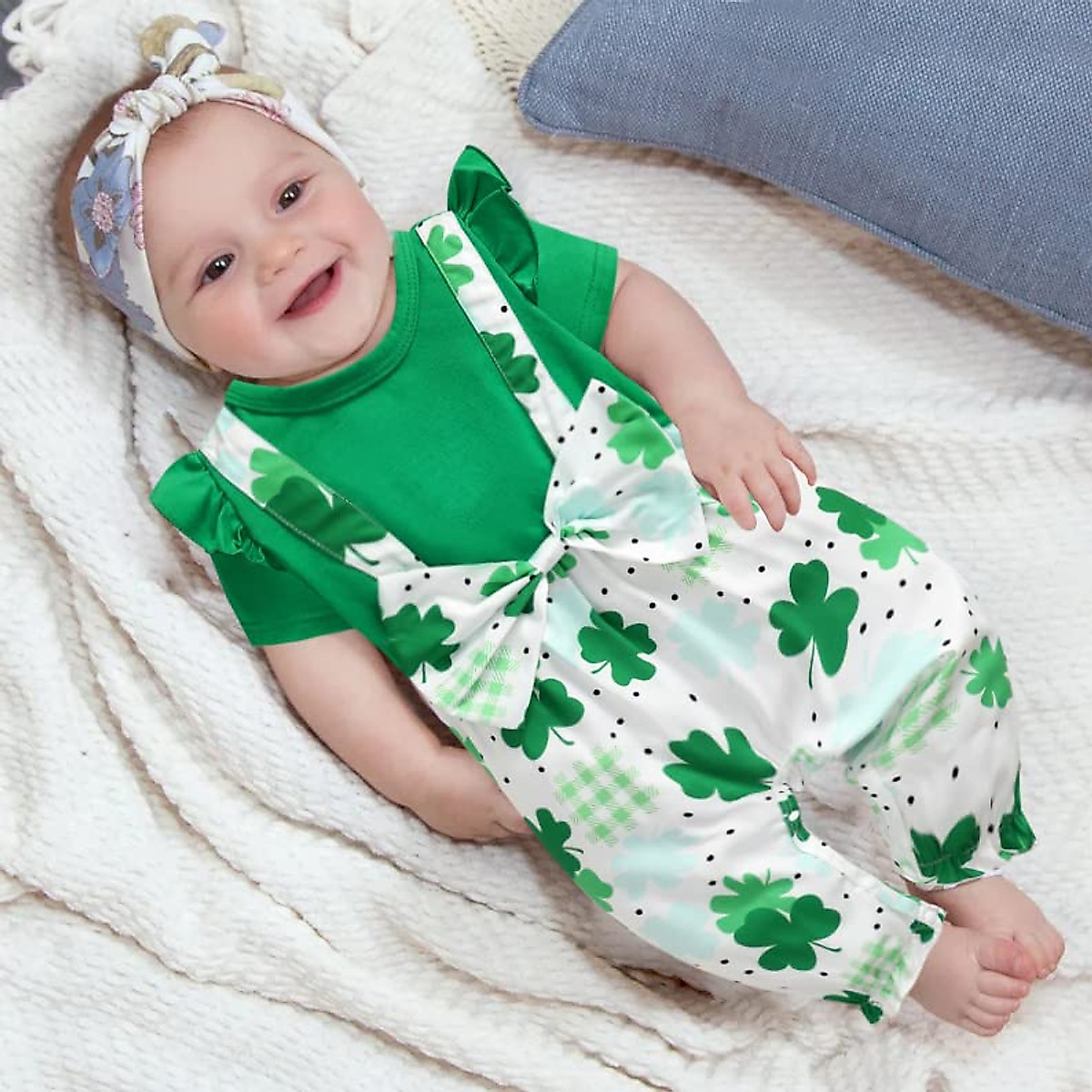 GRNSHTS Baby Girl Clothes 6-12 Months Saint Patricks Day Outfits One-Piece Snap Coverall Romper Newborn Photography Outfits(Green,6-12M)