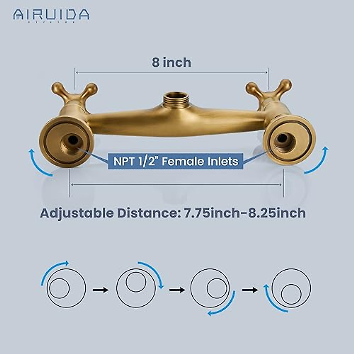 Airuida Antique Brass Wall Mount Kitchen Sink Faucet, Wall Mounted 8 Inches Center Faucet, Wall Mounted Commercial Kitchen Faucet, 360 Degree Swivel Spout Mixer Commercial Tap with Female Thread