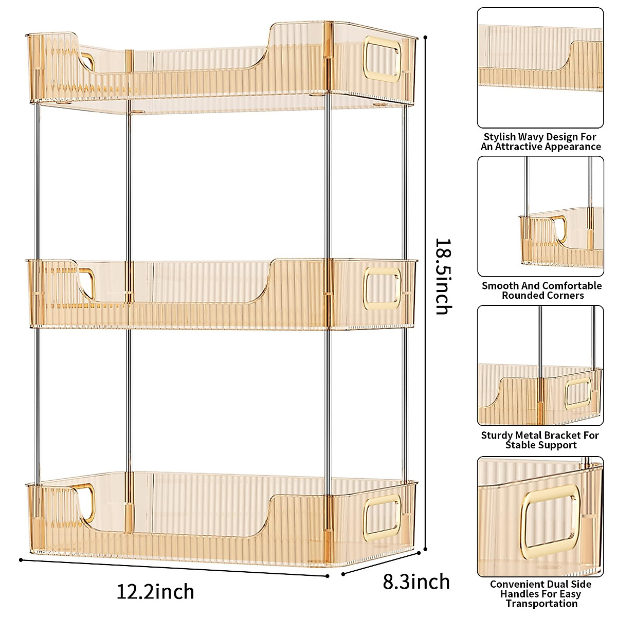 KSDSOAM 3 Tiers Bathroom Countertop Organizer, Cosmetics Skincare Organizers Holder for Perfume, Bathroom Organizers and Storage for Dresser Vanity Tray Sink (Gold)