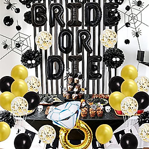Bachelorette Party Decorations Black and Gold - Black Bride or Die Balloon Banner Diamond Ring Foil Balloon for Funny Bachelorette Hen Engagement Party Bridal Shower Supplies