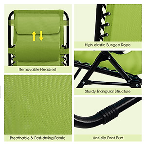 Goplus Zero Gravity Lounge Chairs, 160°Adjustable Folding Recliner w/Pillow and Cup Holder, 350LBS Comfy Outdoor Lounge Chairs for Patio, Lawn, Yard & Camp(1, Green)