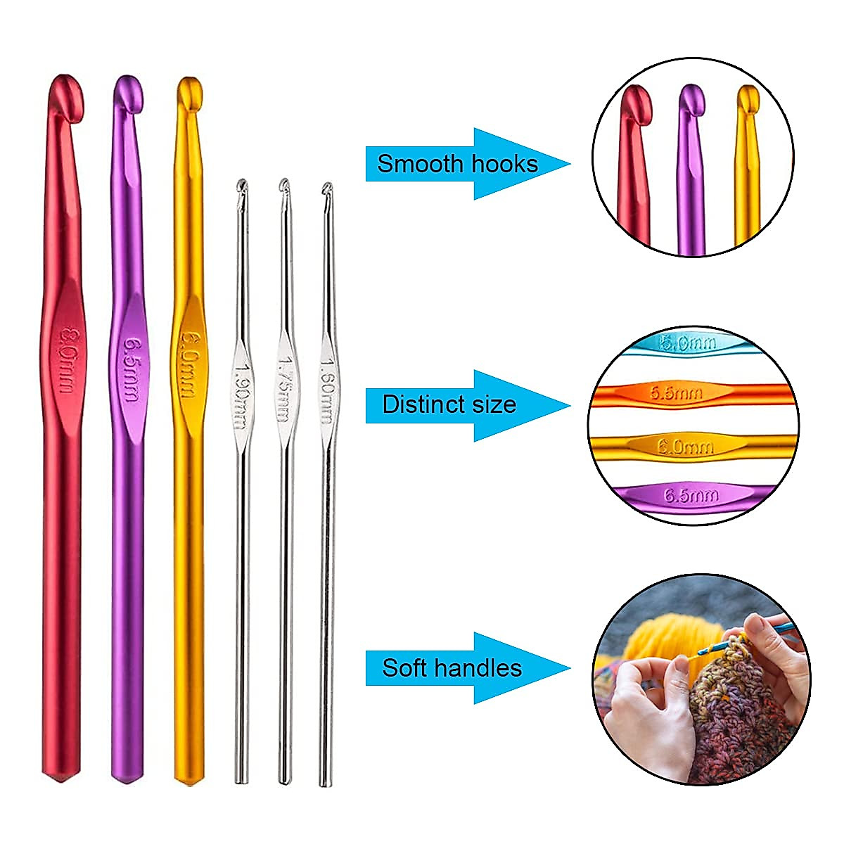 Weabetfu 121PCS Crochet Hooks & Sewing Kit,Aluminum Crochet Hooks & Lace Crochet Hook,Crocheting Hook for Knitting,Complete Crochet Set for Beginner,Traveler-Included Accessories