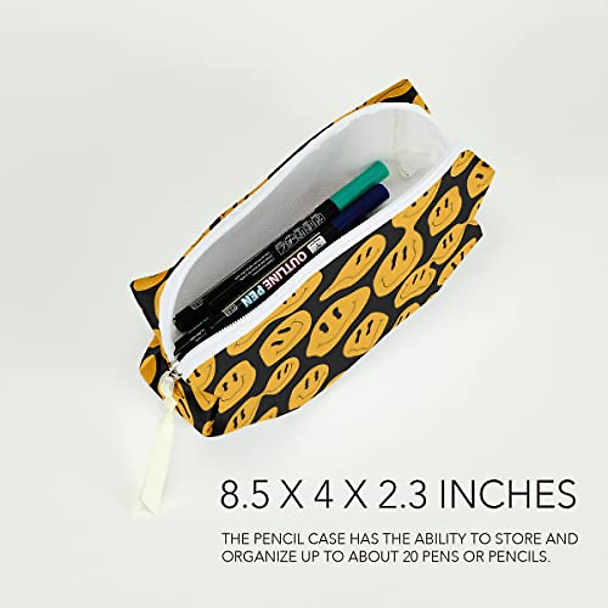 Pencil Pouch Pencil Case Pencil Bag Pen Case Pouch Box Organizer for Teen Girls Boys School Students Men Women Waterproof Zipper Pouch for Office Supplies Makeup, Hippie Trippy Melting Smiley Face