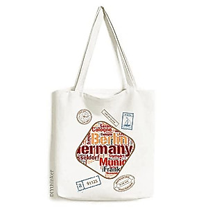 Germany City Name Map Style Pattern Stamp Shopping Ecofriendly Storage Canvas Tote Bag