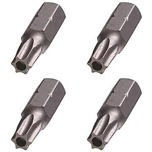 4 Pack T10 TORX Security Bits | S2 Steel | 1/4" Hex Shank | 1" Length (BCP963)