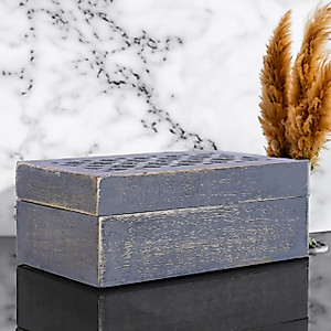 Mela Artisans Medium Keepsake Box with Hinged Trellis Lid - Distressed Dove | Wooden Decorative Box | Keepsake Memory Box | Mango Wood Storage Box | Store Trinkets, Cards & Stash | 7.5” x 4.5” x 3